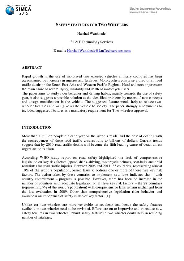 (PDF) Safety Features for Two Wheelers