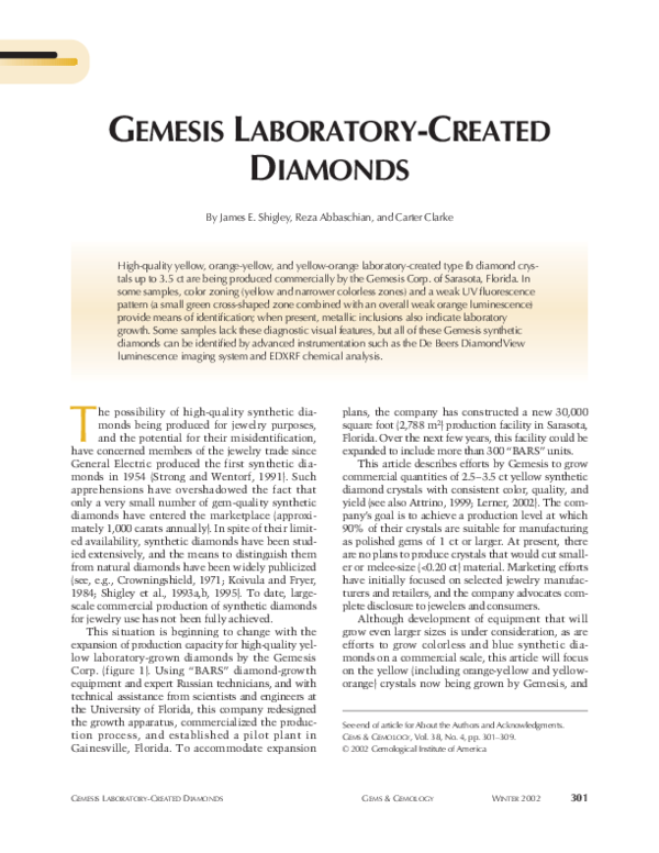 (PDF) Gemesis Laboratory-Created Diamonds