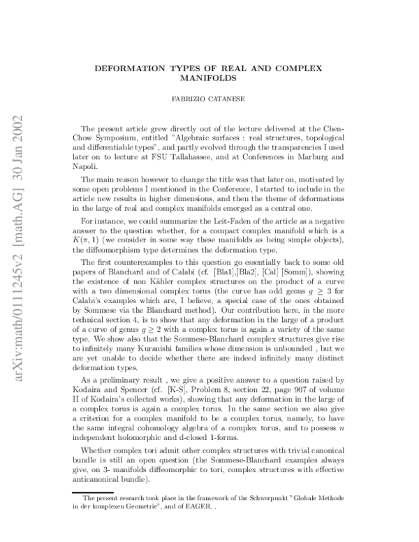 (PDF) Deformation Types of Real and Complex Manifolds