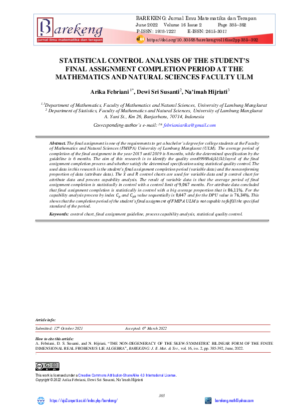 (PDF) Statistical Control Analysis of the Student’s Final Assignment ...