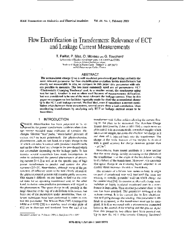 (PDF) Flow electrification in transformers: relevance of ECT and leakage current measurements