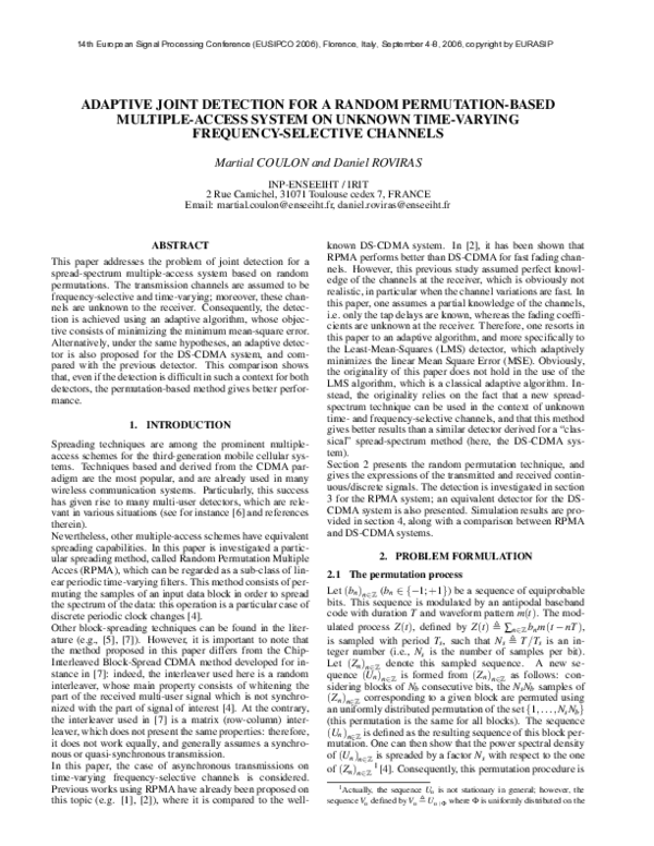 Pdf Adaptive Joint Detection For A Random Permutation Based Multiple