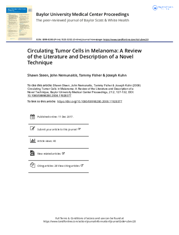 (PDF) Circulating Tumor Cells in Melanoma: A Review of the Literature and Description of a Novel ...