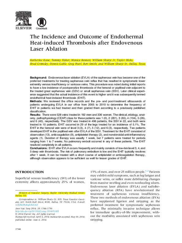 (PDF) The Incidence and Outcome of Endothermal Heat-induced Thrombosis ...