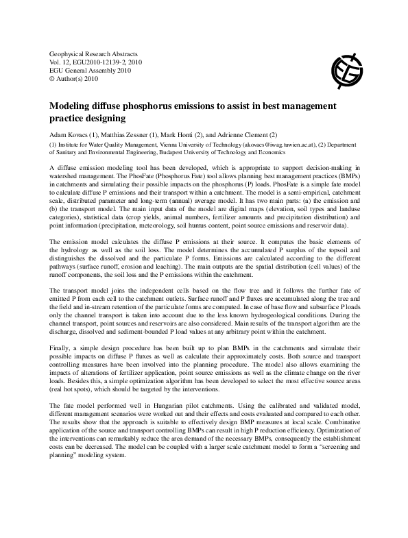 (PDF) Modeling diffuse phosphorus emissions to assist in best management practice designing