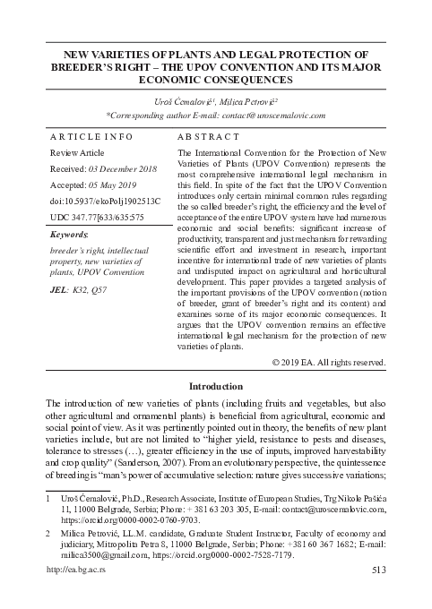 (PDF) New varieties of plants and legal protection of breeder's right ...