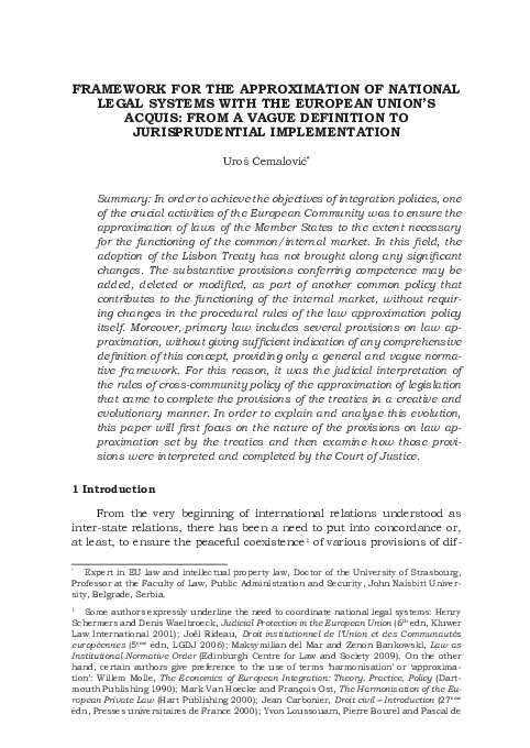 (PDF) Framework for the Approximation of National Legal Systems with the European Union’s Acquis ...