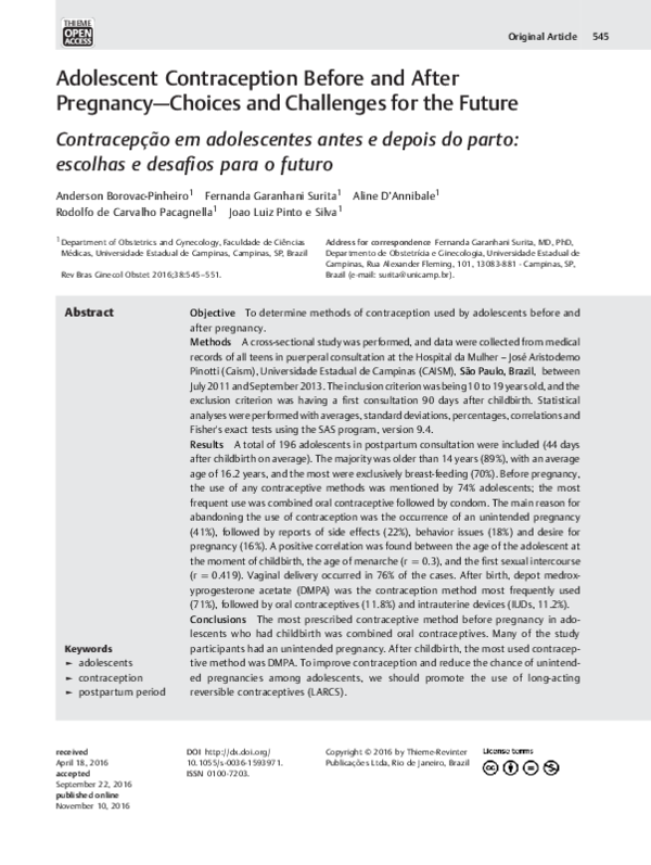 (PDF) Adolescent Contraception Before and After Pregnancy—Choices and ...