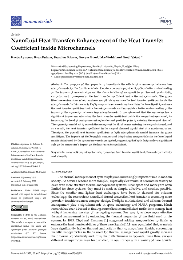 (PDF) Nanofluid Heat Transfer: Enhancement of the Heat Transfer Coefficient inside Microchannels ...