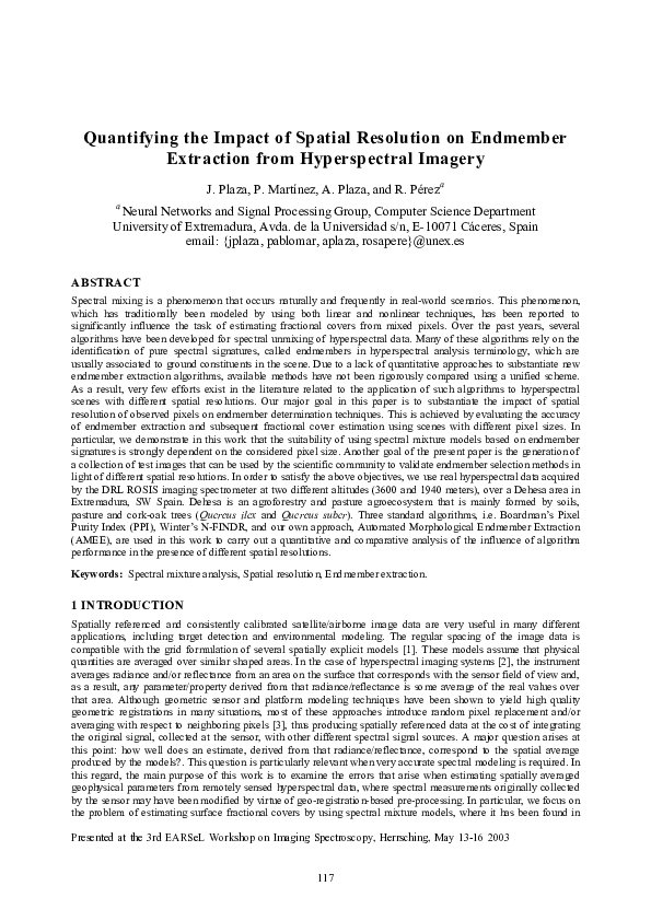 (PDF) Quantifying the impact of spatial resolution on endmember extraction from hyperspectral ...