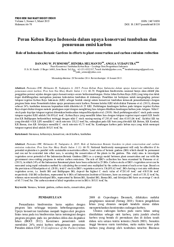 (PDF) Peran Kebun Raya Indonesia dalam upaya konservasi tumbuhan dan ...