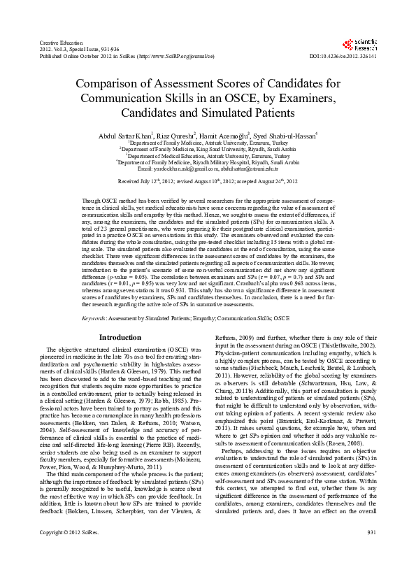 (PDF) Comparison of Assessment Scores of Candidates for Communication ...