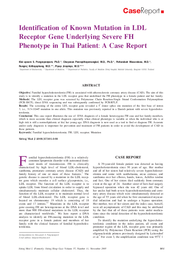 (PDF) CaseReport Identification of Known Mutation in LDL Receptor Gene ...