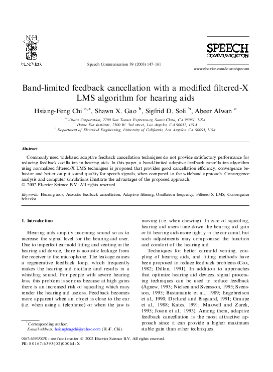 Band Limited Feedback Cancellation With A Modified Filtered X Lms Algorithm For Hearing Aids