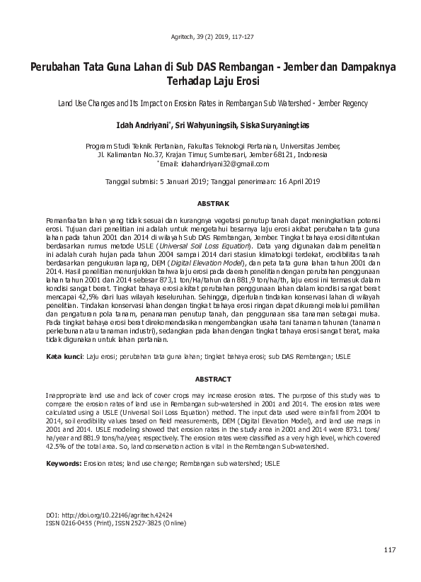 (PDF) Perubahan Tata Guna Lahan di Sub DAS Rembangan - Jember dan ...