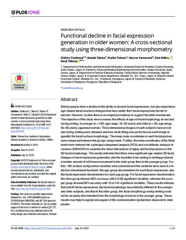 (PDF) Functional decline in facial expression generation in older women: A cross-sectional study ...