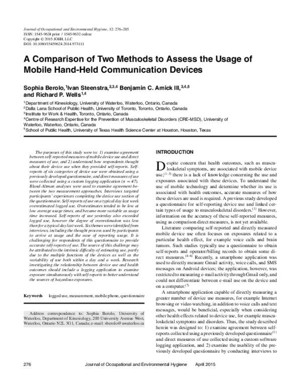 (PDF) A Comparison of Two Methods to Assess the Usage of Mobile Hand ...