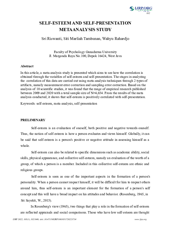 (PDF) Self-Esteem and Self-Presentation Meta Analysis Study