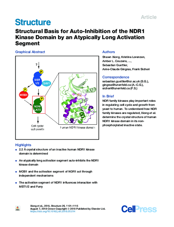 (PDF) Structural Basis for Auto-Inhibition of the NDR1 Kinase Domain by an Atypically Long ...