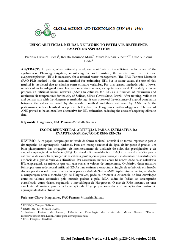 (PDF) Using Artificial Neural Network to Estimate Reference Evapotranspiration
