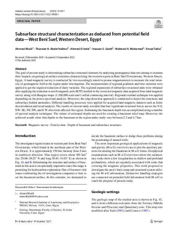 Pdf Subsurface Structural Characterization As Deduced From Potential