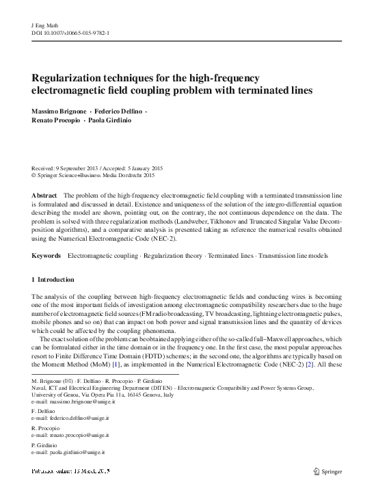 (PDF) Regularization techniques for the high-frequency electromagnetic field coupling problem ...
