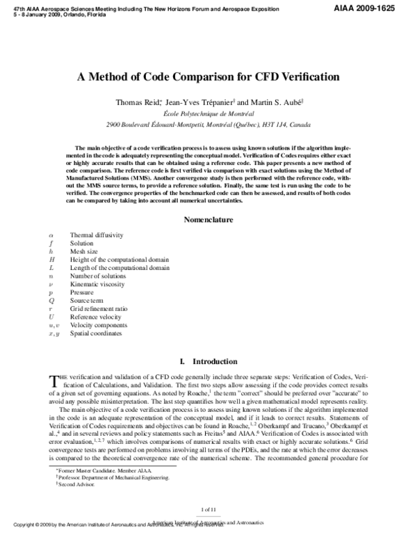 (PDF) A Method of Code Comparison for CFD Verification