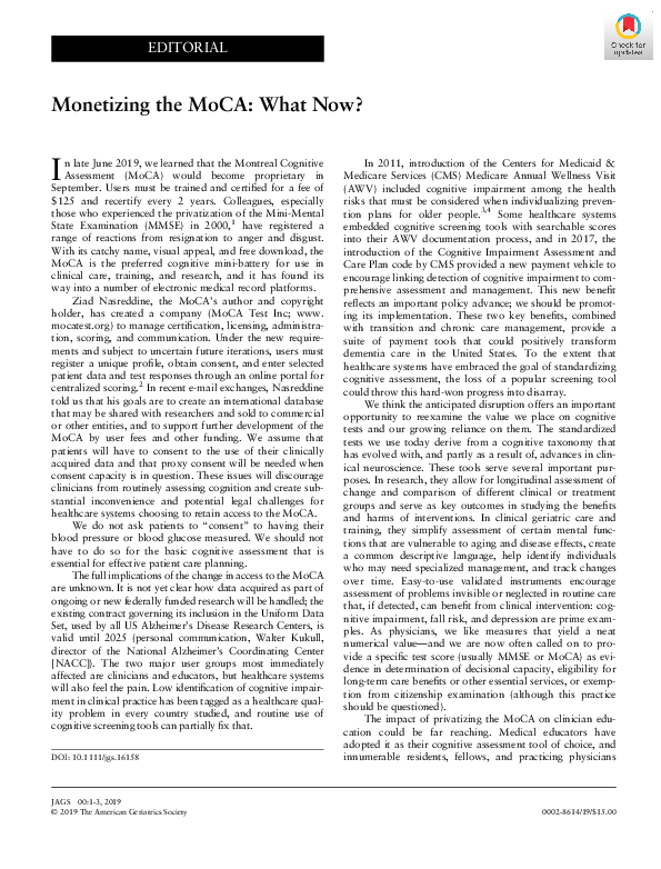 (PDF) Monetizing the MoCA: What Now? | Soo Borson - Academia.edu