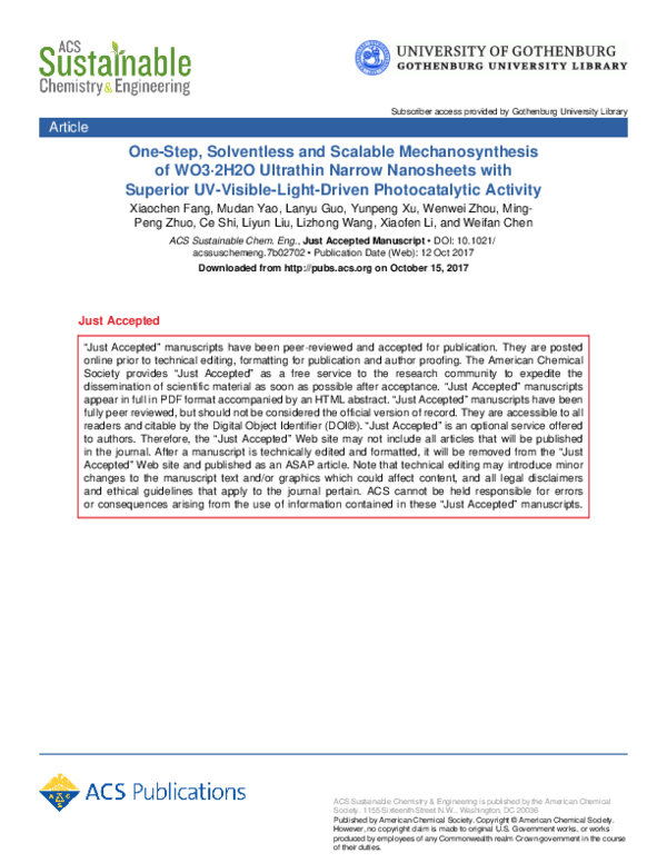(PDF) One-Step, Solventless, and Scalable Mechanosynthesis of WO3·2H2O ...