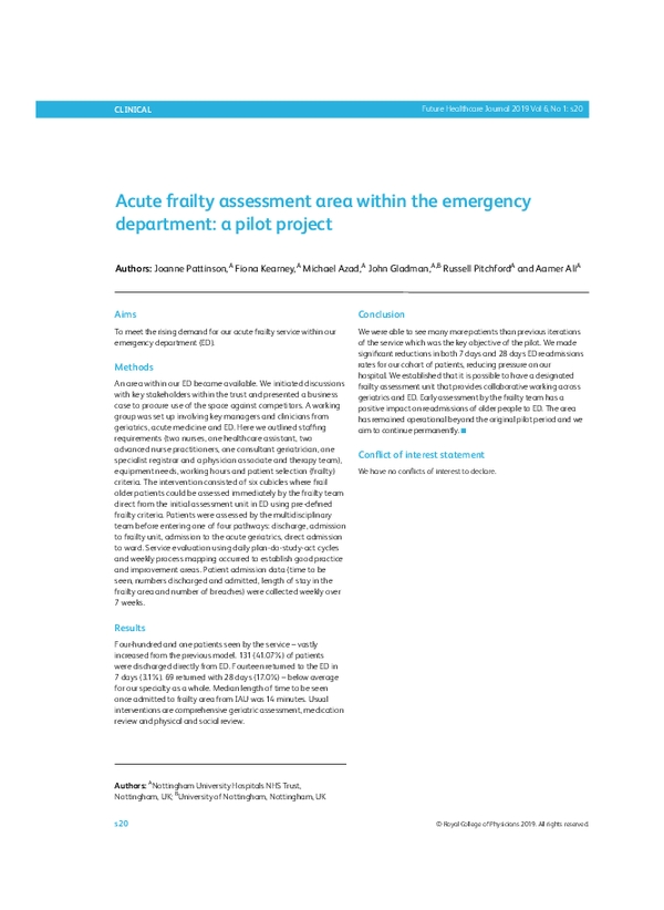 (PDF) Acute frailty assessment area within the emergency department: a ...