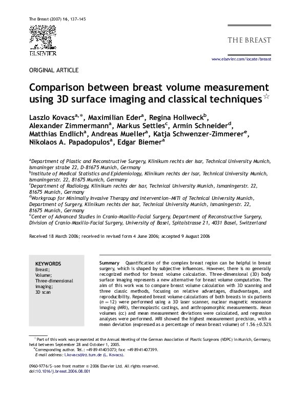 (PDF) Comparison between breast volume measurement using 3D surface ...