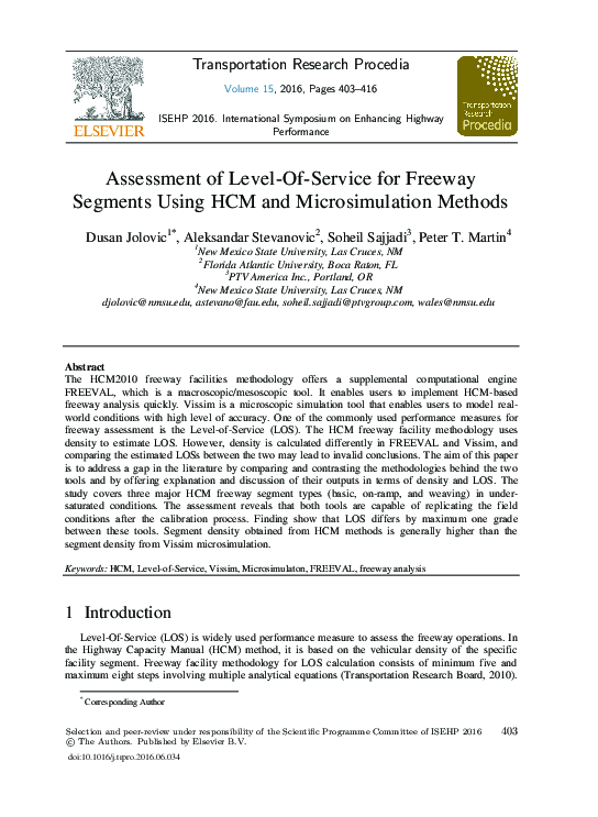 (PDF) Assessment of Level-Of-Service for Freeway Segments Using HCM and Microsimulation Methods