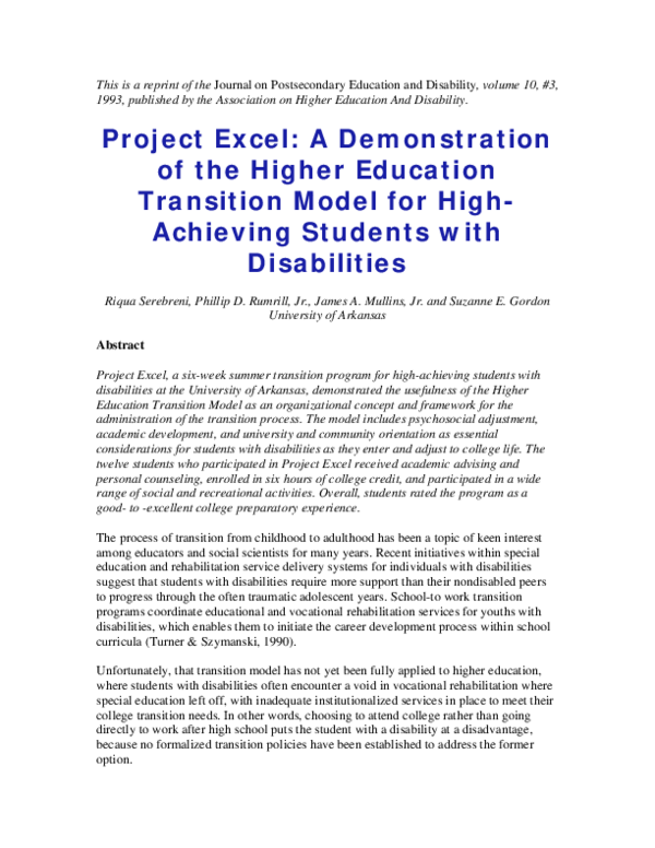 (PDF) Project Excel: A demonstration of the higher education transition ...