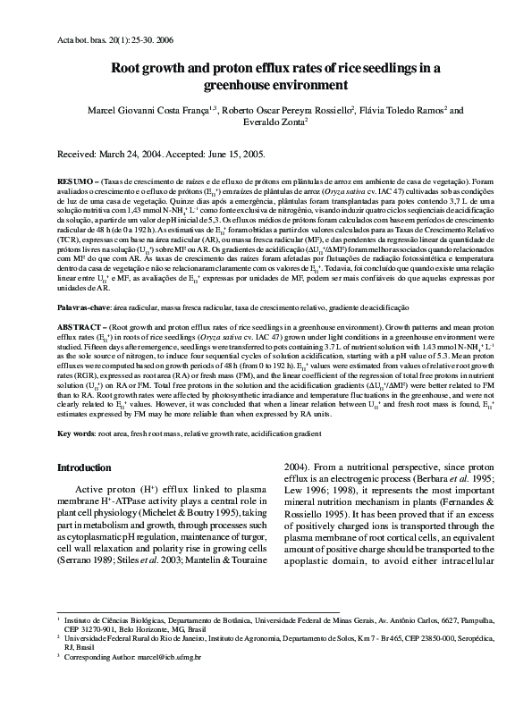 (PDF) Root growth and proton efflux rates of rice seedlings in a ...