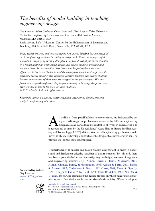 (PDF) The benefits of model building in teaching engineering design