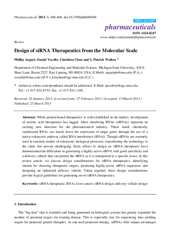 (PDF) Design of siRNA Therapeutics from the Molecular Scale