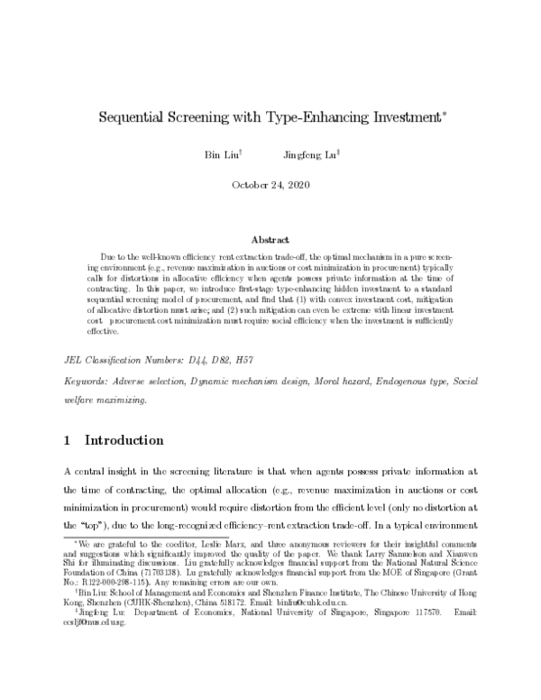 (PDF) Sequential Screening with Hidden Investment: Mitigation of Discrimination