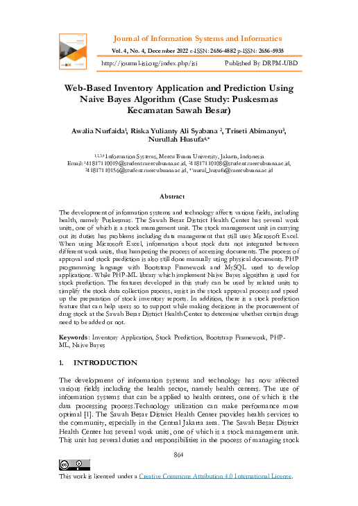 (PDF) Web-Based Inventory Application and Prediction Using Naive Bayes Algorithm (Case Study ...