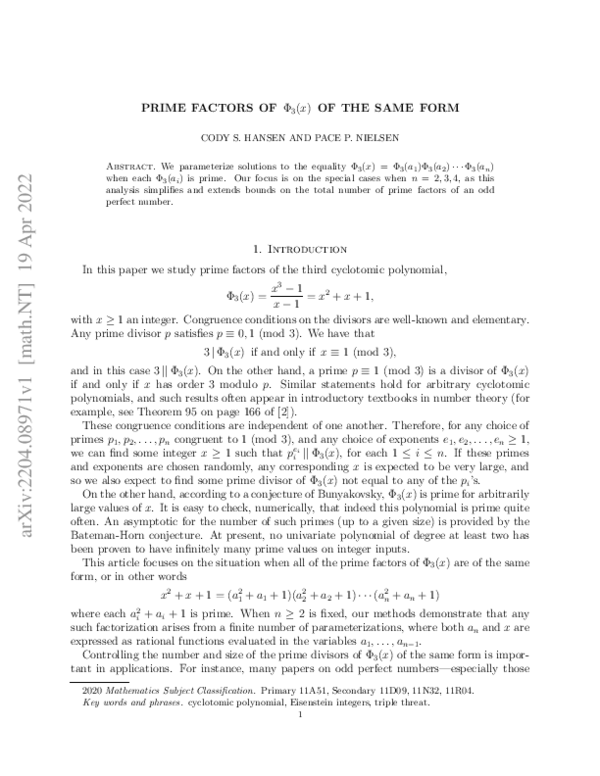 (PDF) Prime factors of $\Phi_3(x)$ of the same form