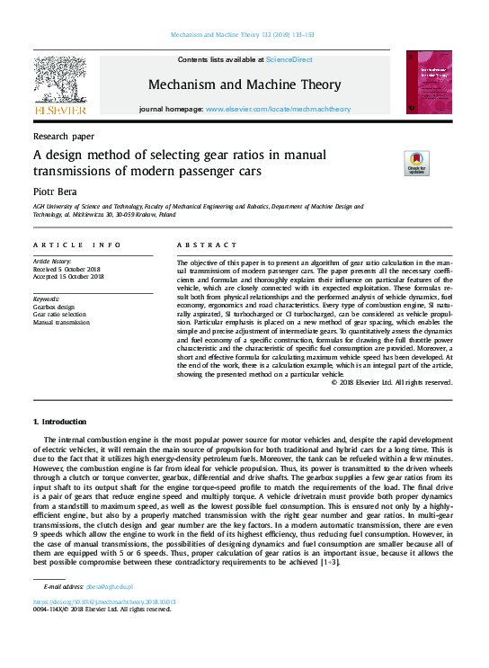 (PDF) A design method of selecting gear ratios in manual transmissions ...