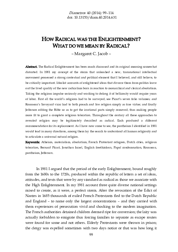 (PDF) How Radical Was the Enlightenment? What Do We Mean by Radical?