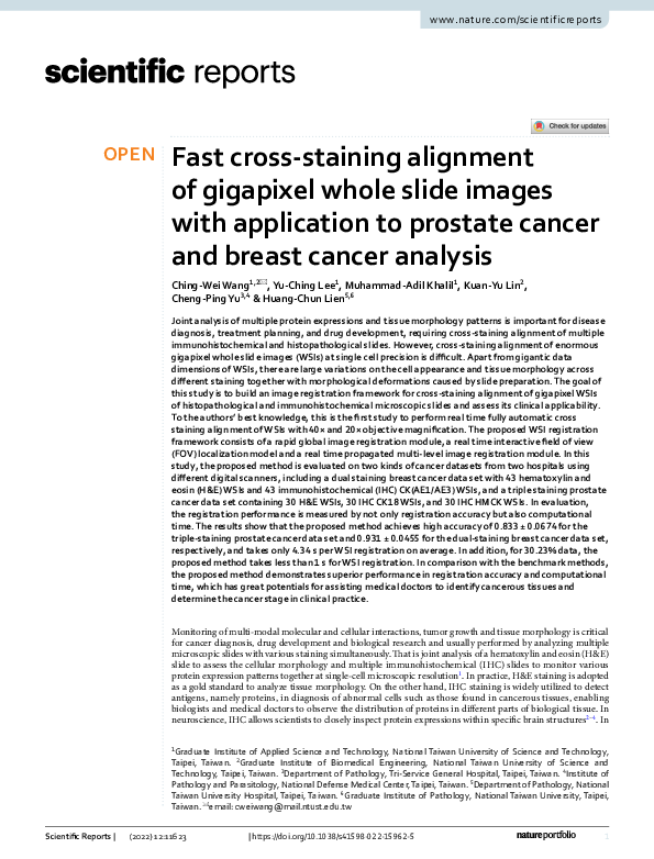 (PDF) Fast cross-staining alignment of gigapixel whole slide images with application to prostate ...