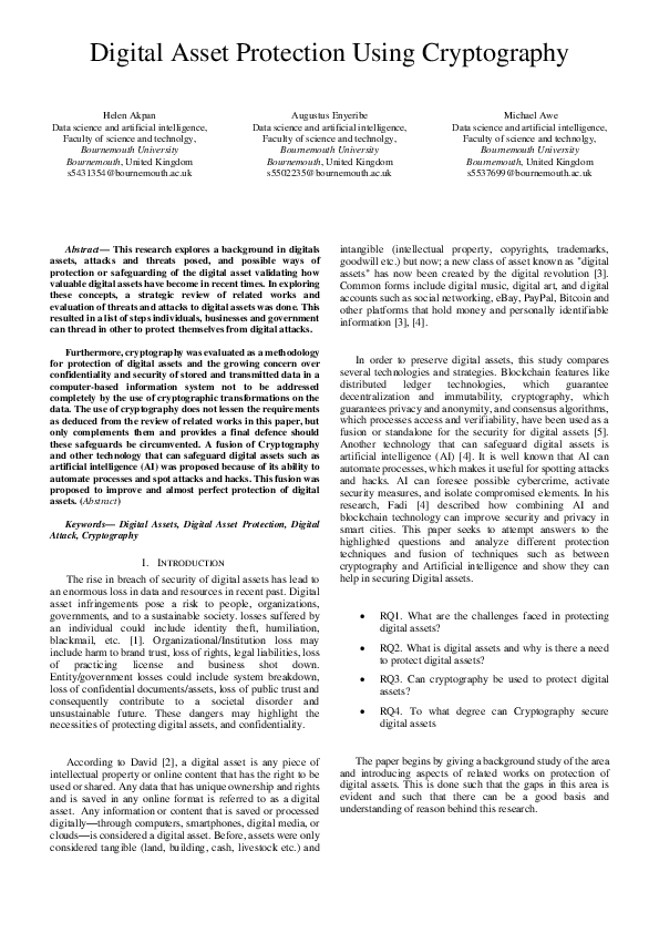 (PDF) Digital Asset Protection Using Cryptography