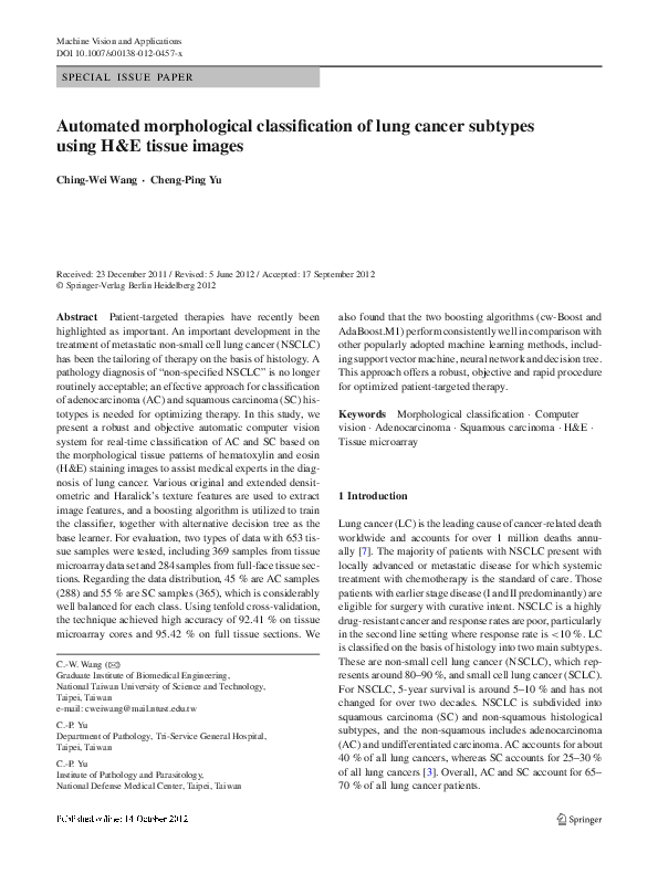 (PDF) Automated morphological classification of lung cancer subtypes ...
