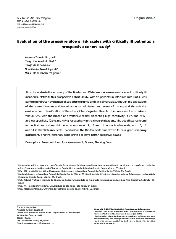 (PDF) Evaluation of the pressure ulcers risk scales with critically ill ...