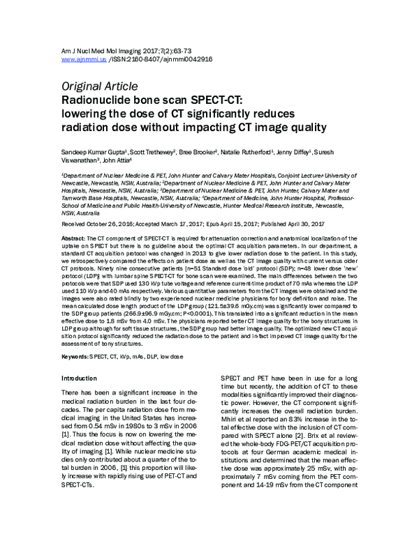 (PDF) Radionuclide bone scan SPECT-CT: lowering the dose of CT significantly reduces radiation ...