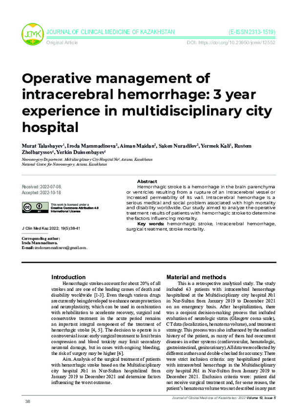 (PDF) Operative management of intracerebral hemorrhage: 3 year ...