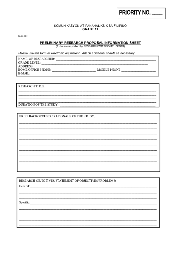 (DOC) PRELIMINARY RESEARCH PROPOSAL INFORMATION SHEET