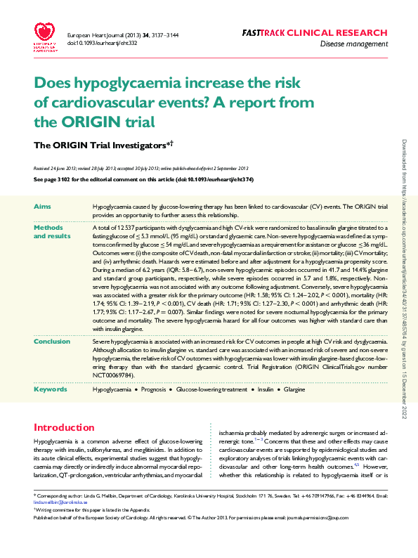 (PDF) Does hypoglycaemia increase the risk of cardiovascular events? A ...