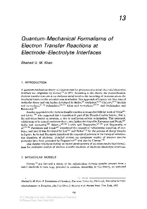 (PDF) Quantum-Mechanical Formalisms of Electron Transfer Reactions at Electrode—Electrolyte ...